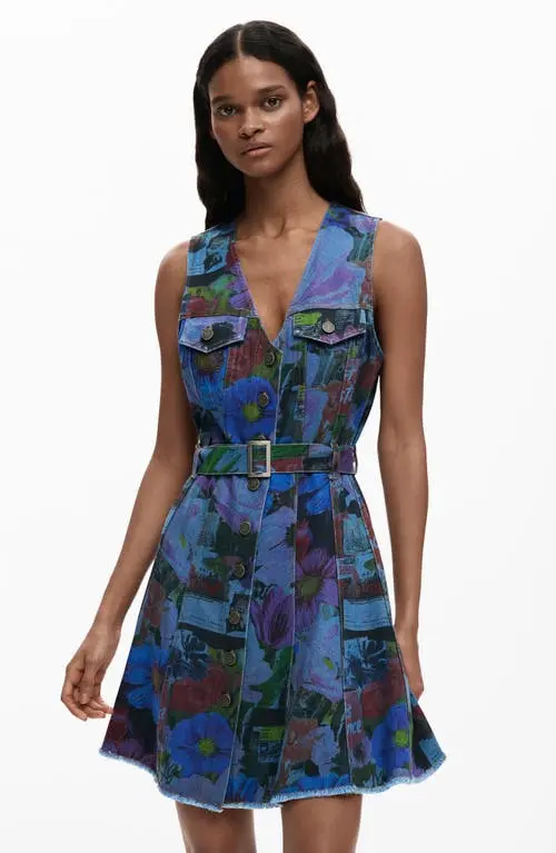 Desigual Floral Print Denim Minidress