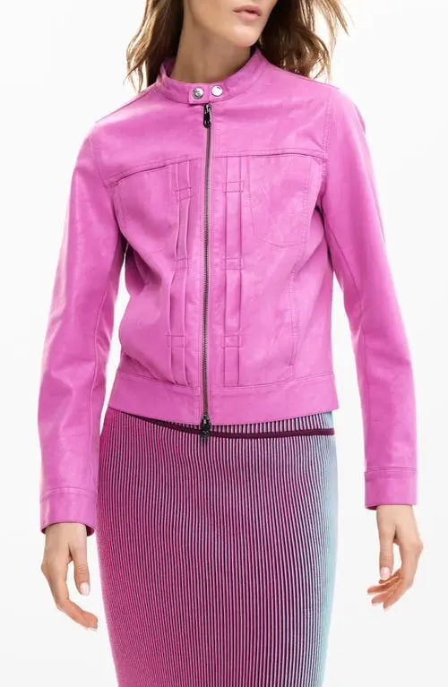 Desigual Faux Leather Moto Jacket - Pink