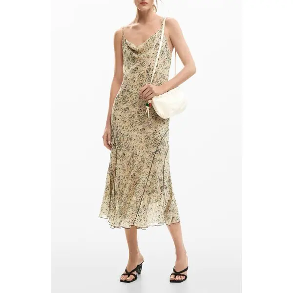 Desigual Abstract Print Crinkle Chiffon Slipdress