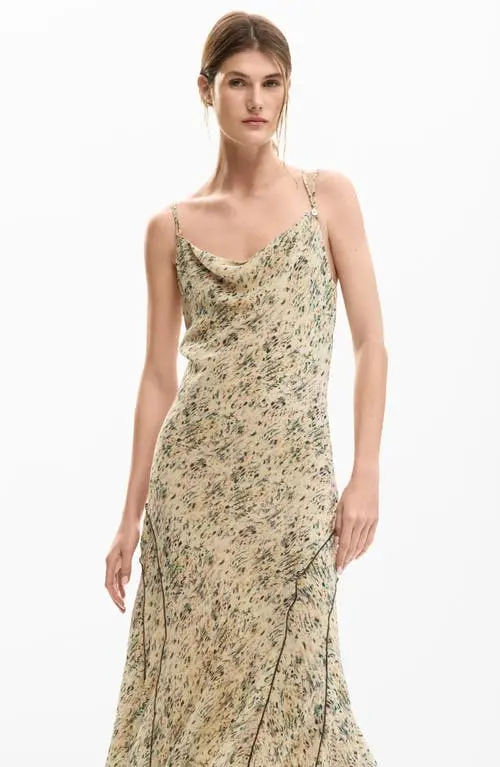 Desigual Abstract Print Crinkle Chiffon Slipdress