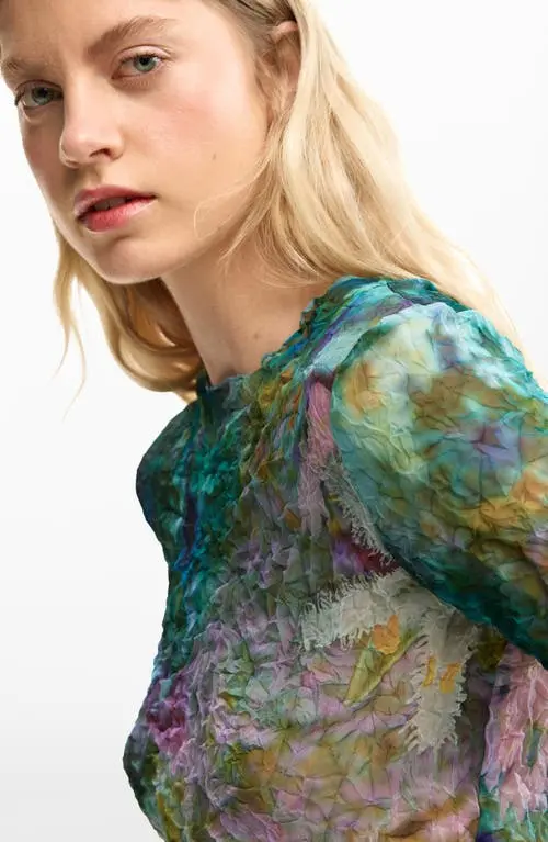 Desigual Crinkle Long Sleeve Crop Top - Blue