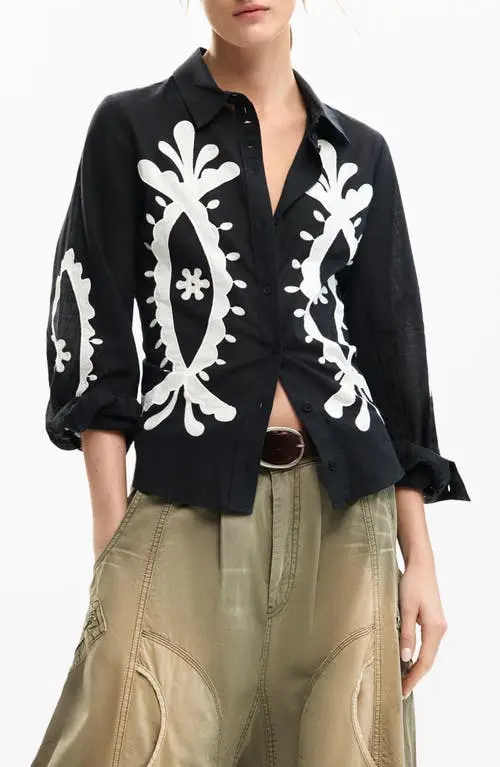 Desigual Appliqué Button-up Shirt - Black