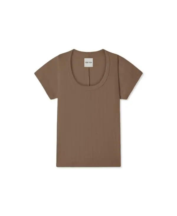 VIR VITA Pointelle Scoop Tee - Bark