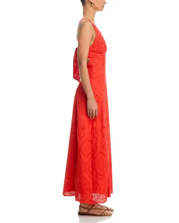 Aqua Eyelet V-neck Maxi Dress