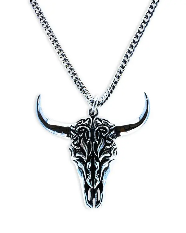 KING BABY STUDIO Wild West Buffalo Skull Pendant Necklace - Silver