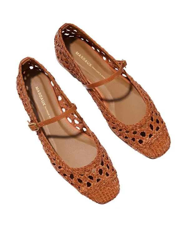 MARGAUX The Woven Fonteyn Jane Flats - Saddle Leather