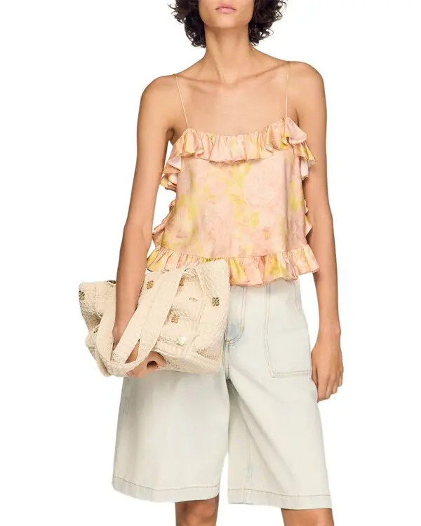 Sandro Charm Detail Crochet Mesh Tote Bag - Ecru