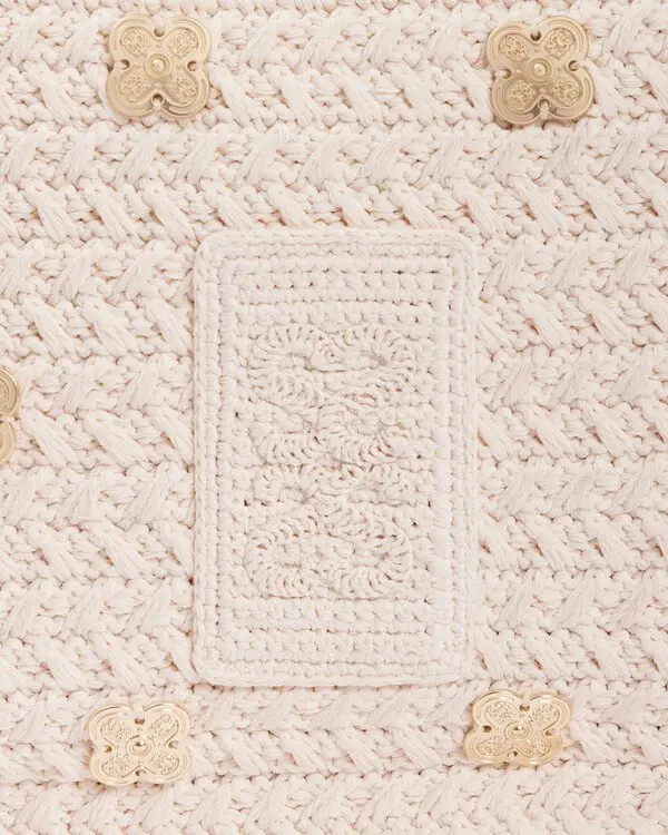 Sandro Charm Detail Crochet Mesh Tote Bag - Ecru
