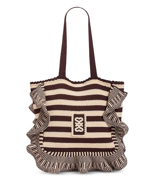 Sandro Striped Crochet Tote Bag - Ecru Brown