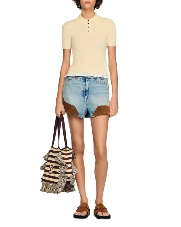 Sandro Striped Crochet Tote