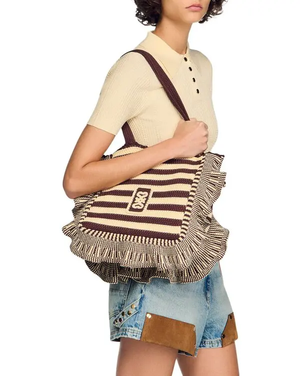 Sandro Striped Crochet Tote