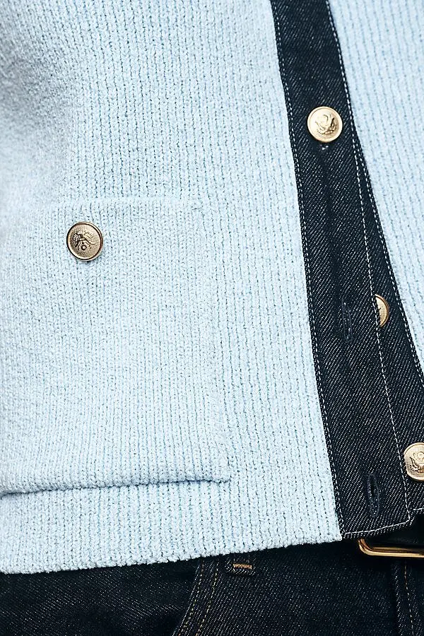 Maeve Sleeveless Denim Mixed-media Sweater Vest - Light Blue