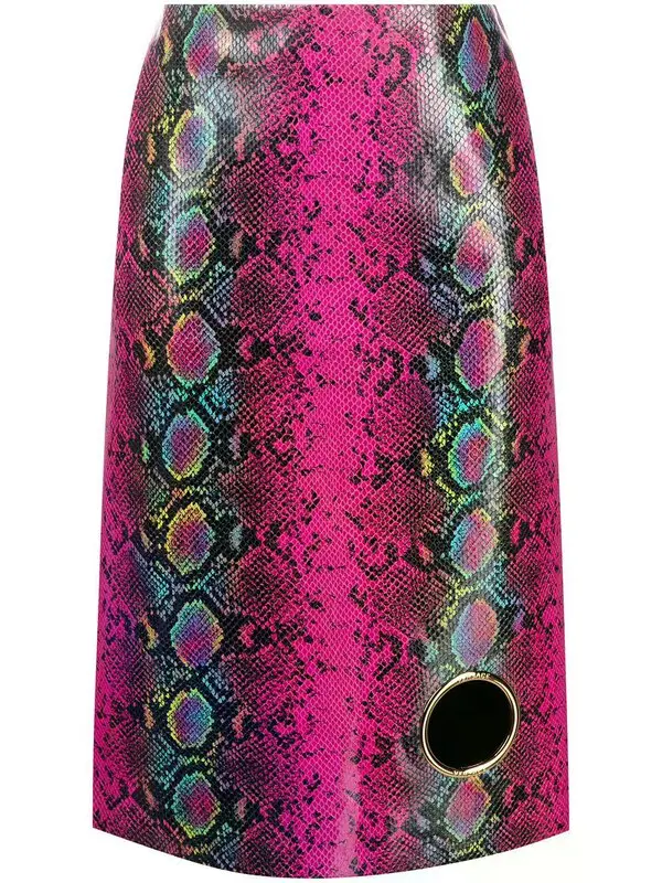 Versace Python-print Leather Skirt
