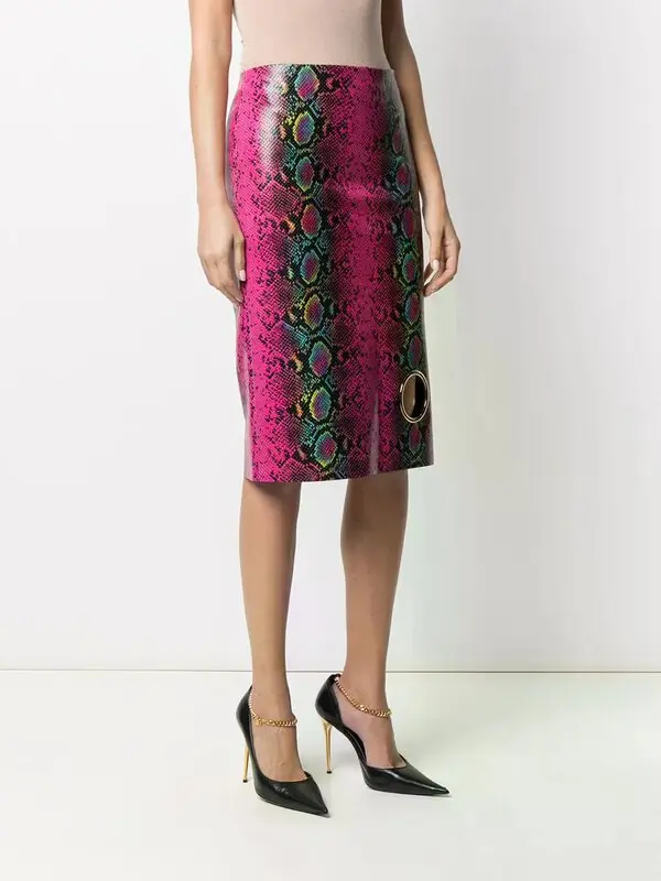 Versace Python-print Leather Skirt