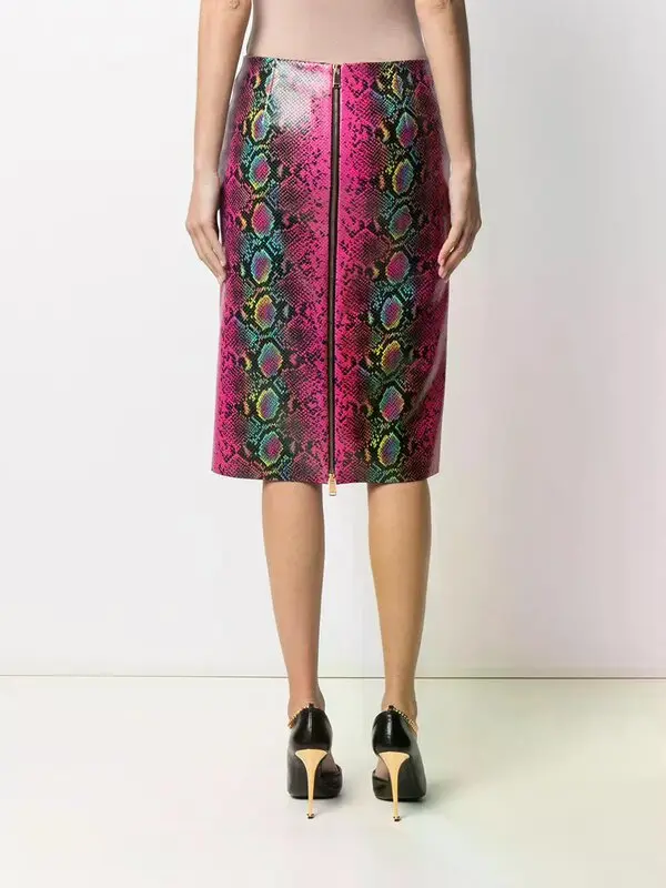 Versace Python-print Leather Skirt