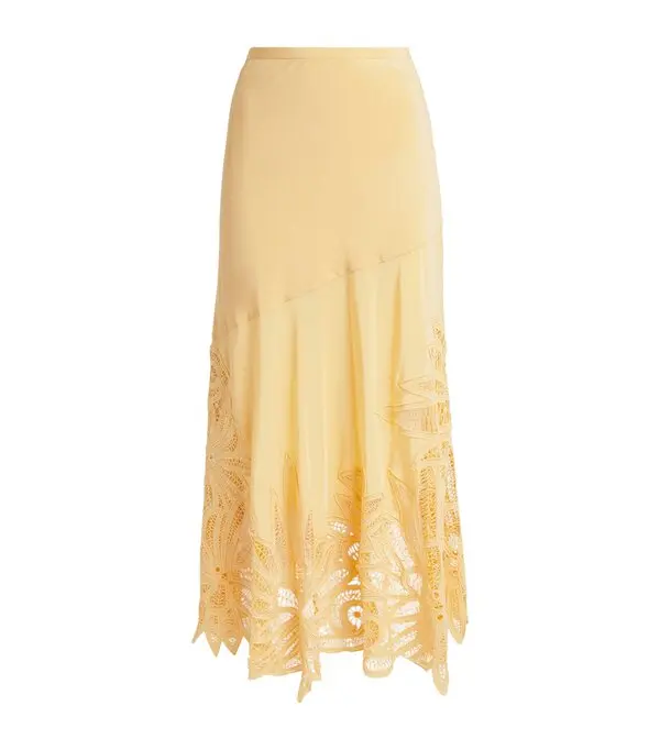 Ulla Johnson Silk Embroidered Oona Maxi Skirt - Yellow