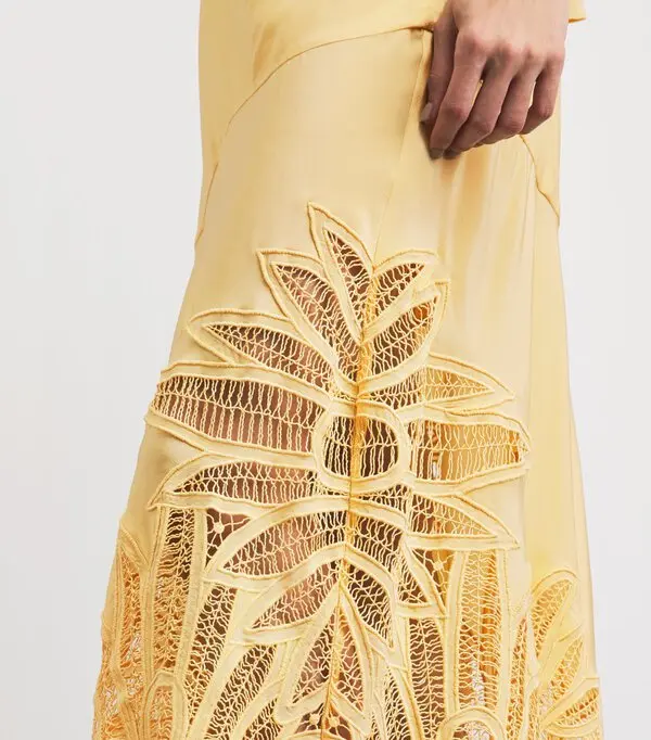 Ulla Johnson Silk Embroidered Oona Maxi Skirt - Yellow