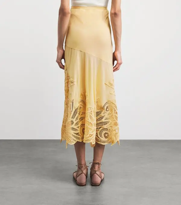Ulla Johnson Silk Embroidered Oona Maxi Skirt - Yellow
