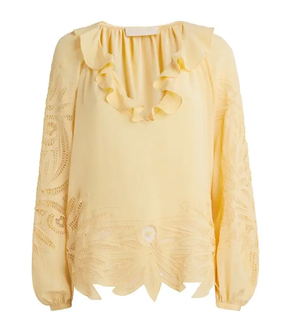 Ulla Johnson Silk Embroidered Adonis Blouse - Yellow