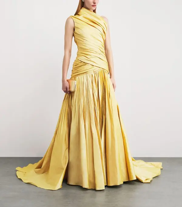 MARMAR HALIM Taffeta One-shoulder Draped Gown