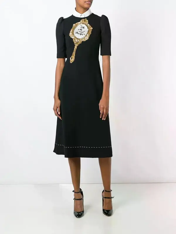 Dolce & Gabbana Mirror Patch Virgin Wool Blend Dress