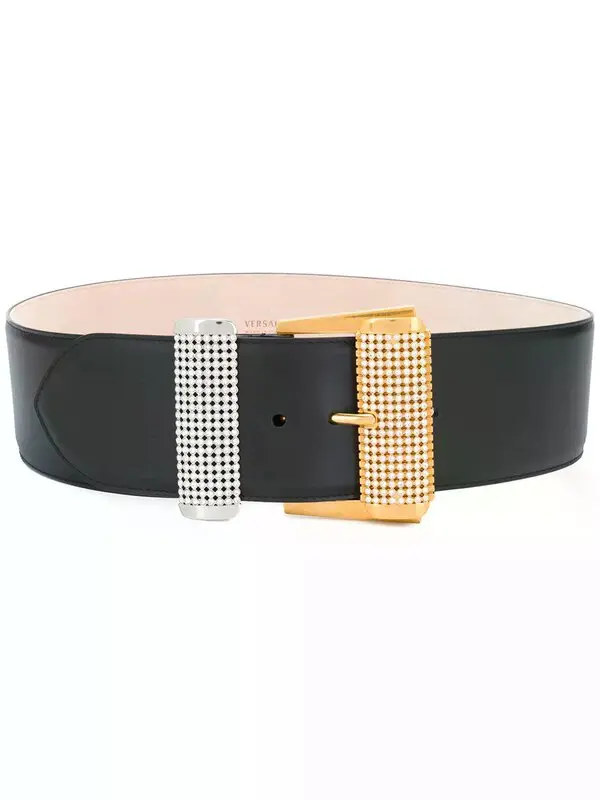 Versace Crystal-embellished Buckle Belt - Black