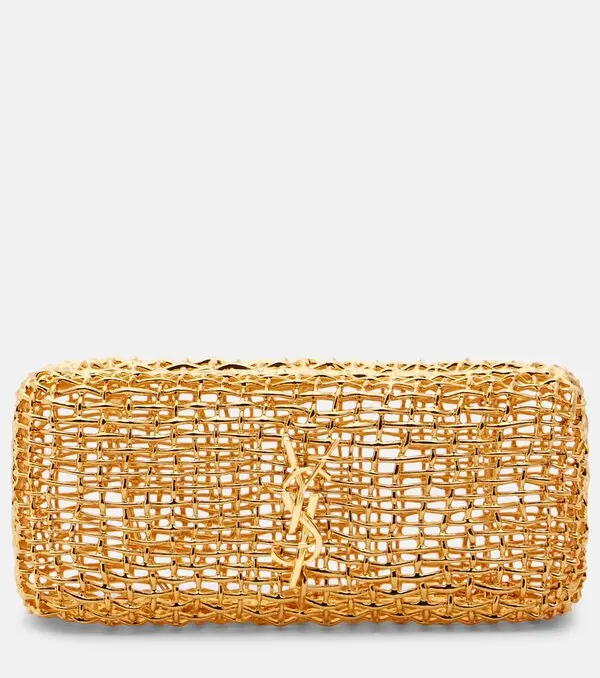 Saint Laurent Evening Small Woven Metal Clutch - Gold