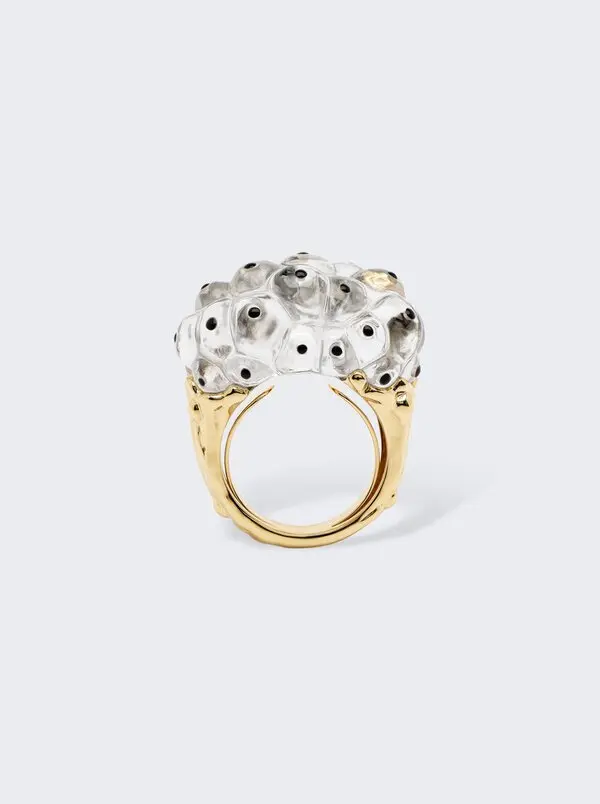 BIBI VAN DER VELDEN 18k Yellow Gold Spawn Ring With Rock Crystal, Abalone, And Enamel - Yg