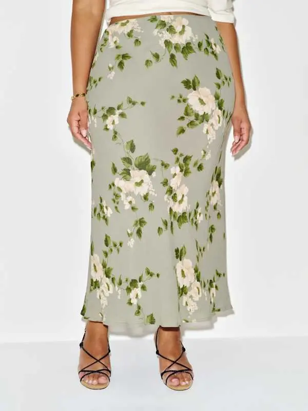 REFORMATION Layla Silk Skirt - Green