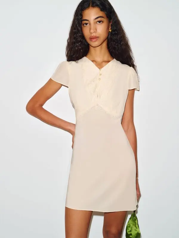 REFORMATION Kasia Mini Dress With Lace Detailing - Ivory