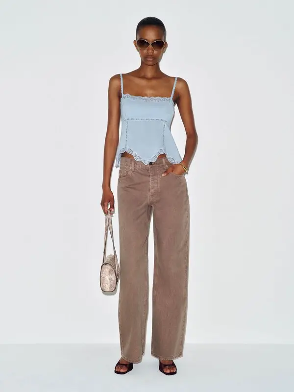 REFORMATION Apricot Lace Top - Blue