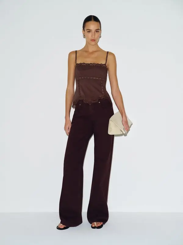 REFORMATION Apricot Lace Top - Brown