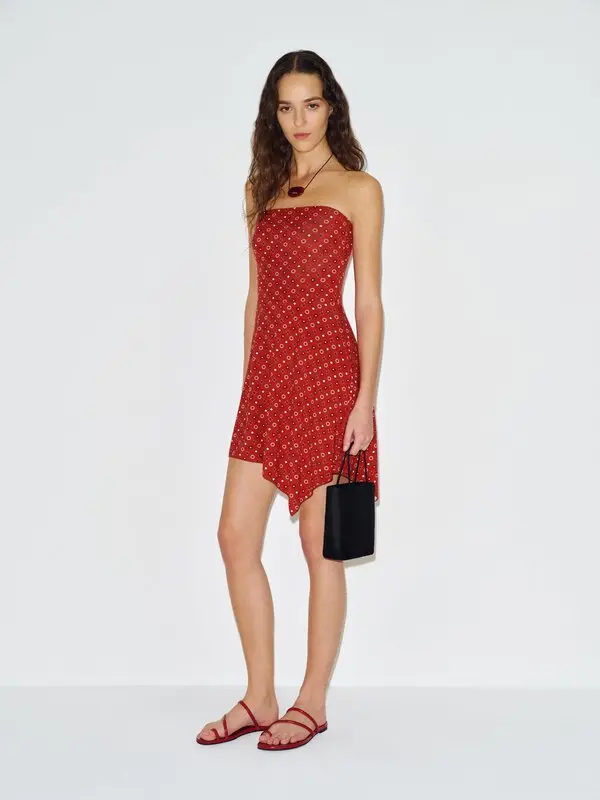 REFORMATION Georgia Knit Strapless Mini Dress With Asymmetrical Hem - Red