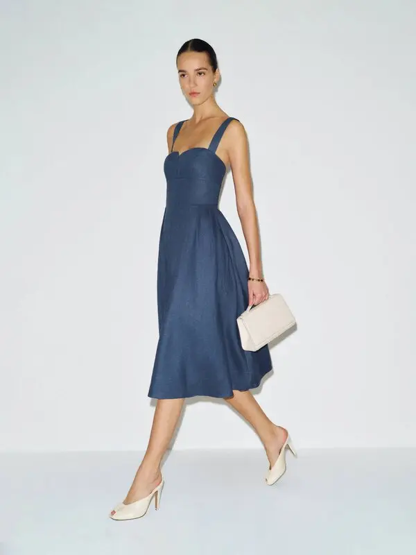 REFORMATION Roma Linen Dress - Blue