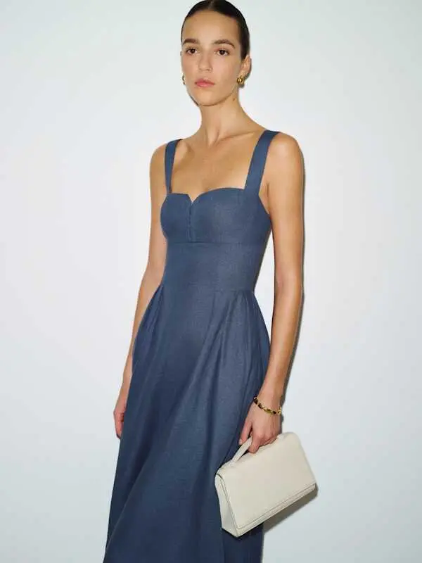 REFORMATION Roma Linen Dress - Blue
