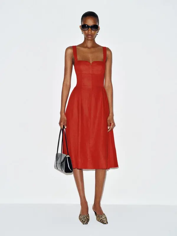REFORMATION Roma Linen Dress - Red