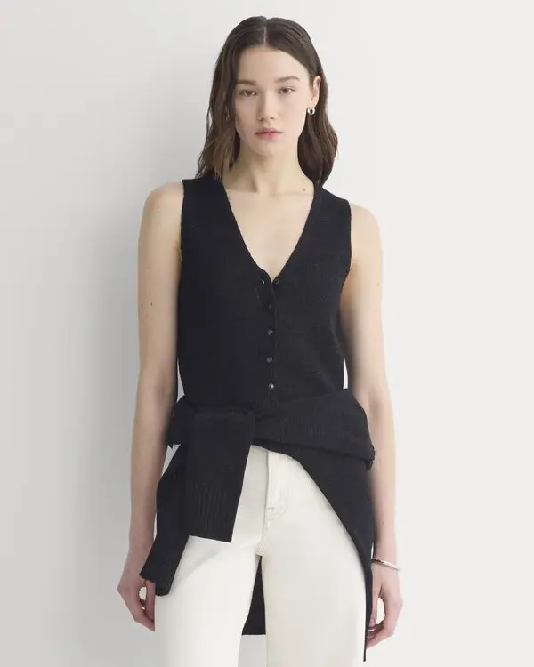 Everlane Button-front Tank Top Sweater In Tape Yarn - Black