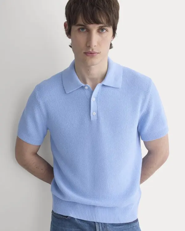 Everlane Seed Stitch Polo Sweater - Open Air Blue