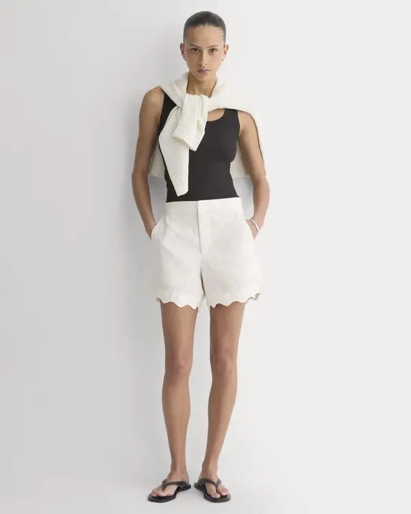 Everlane Scalloped Edge Linen Shorts - Bone