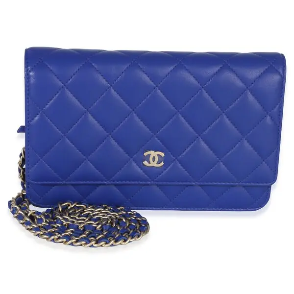 Chanel Quilted Lambskin Classic Wallet On Chain - Blue