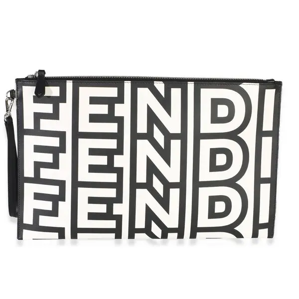 Fendi Logo Calfskin Clutch - Black
