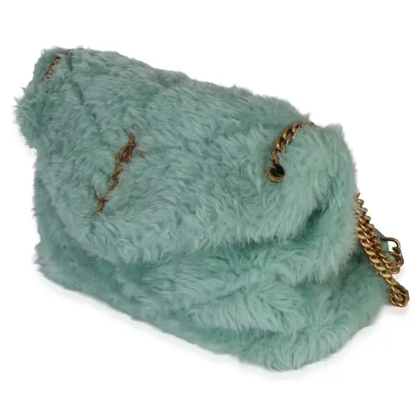 Saint Laurent Shearling Quilted Monogram Loulou Puffer Satchel - Blue