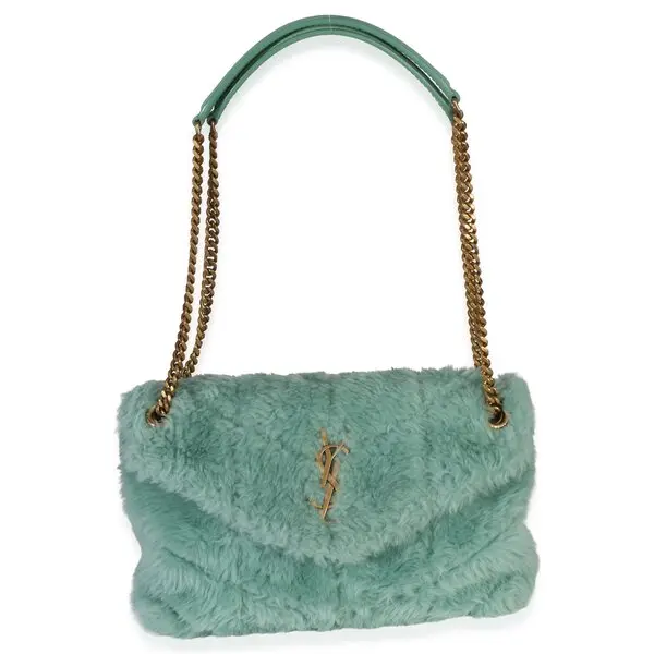 Saint Laurent Shearling Quilted Monogram Loulou Puffer Satchel - Blue