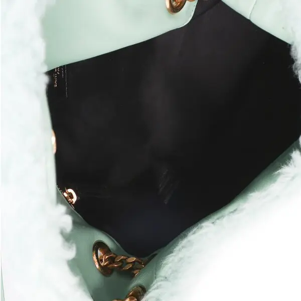 Saint Laurent Shearling Quilted Monogram Loulou Puffer Satchel - Blue
