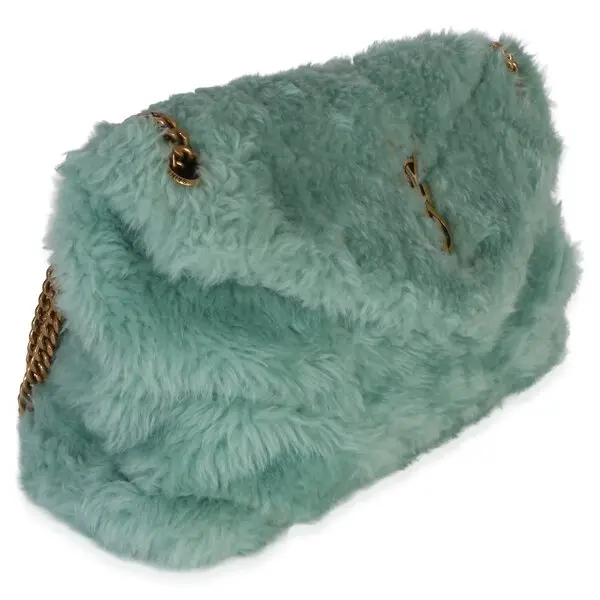 Saint Laurent Shearling Quilted Monogram Loulou Puffer Satchel - Blue