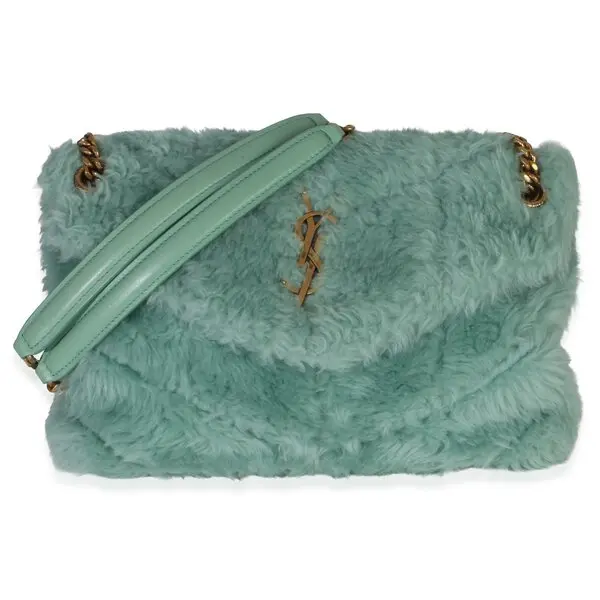 Saint Laurent Shearling Quilted Monogram Loulou Puffer Satchel - Blue