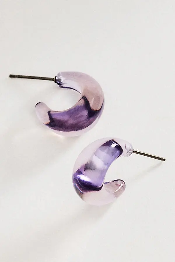 Anthropologie Resin Small Hoop Earrings - Purple