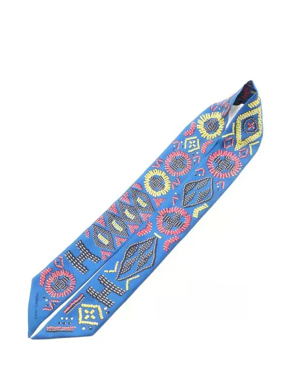 Hermès 2000s Kelly En Perles Twilly Patterned Silk Scarf