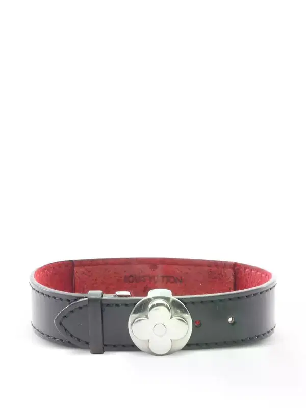 LOUIS VUITTON Leather Flower-motif Bracelet - Black