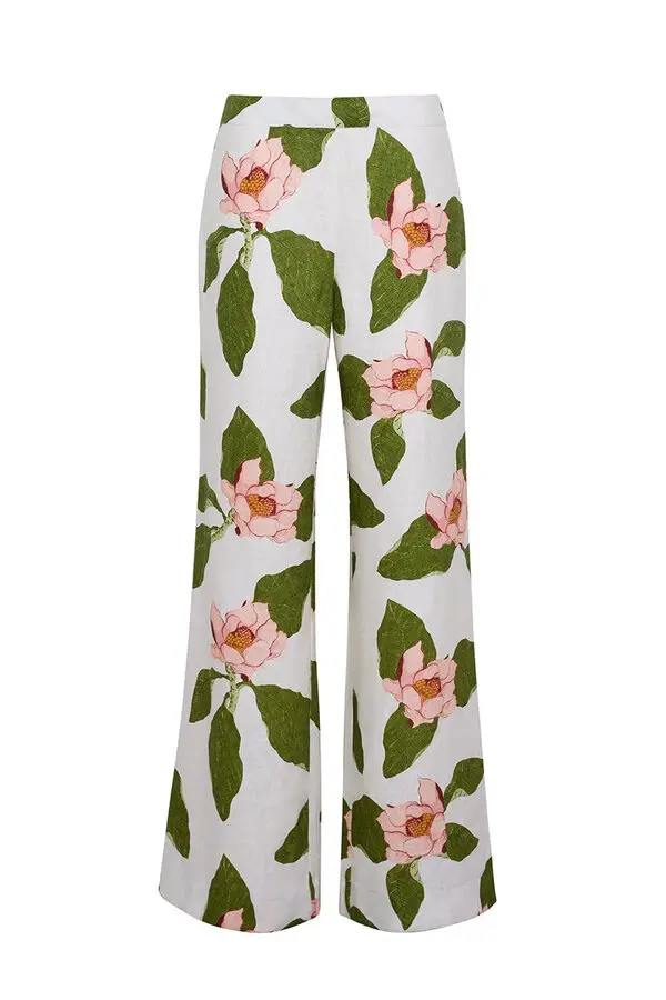 Cara Cara Floral Print Wide Leg Pant - Lotus Ivory